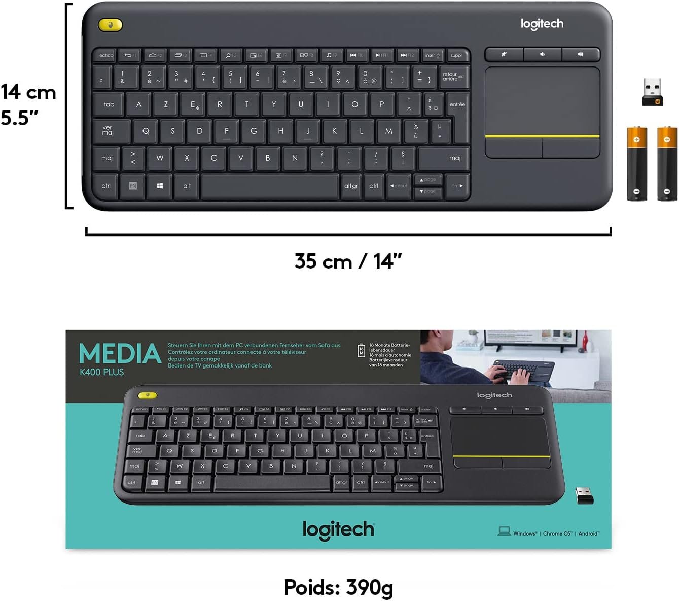 Clavier tactile logitech sans fil K400 plus - Gstore